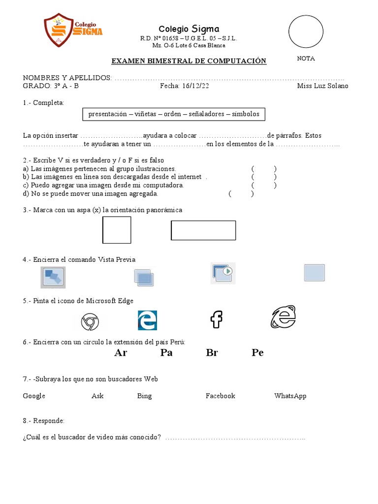 Examen Bimestral de Computación 3º y 2º Grado | PDF | Informática | Software
