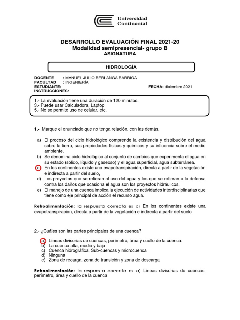 Desarrollo Evaluacion Final 2021-20 Hidrología Semipresencial | PDF | Evapotranspiración ...