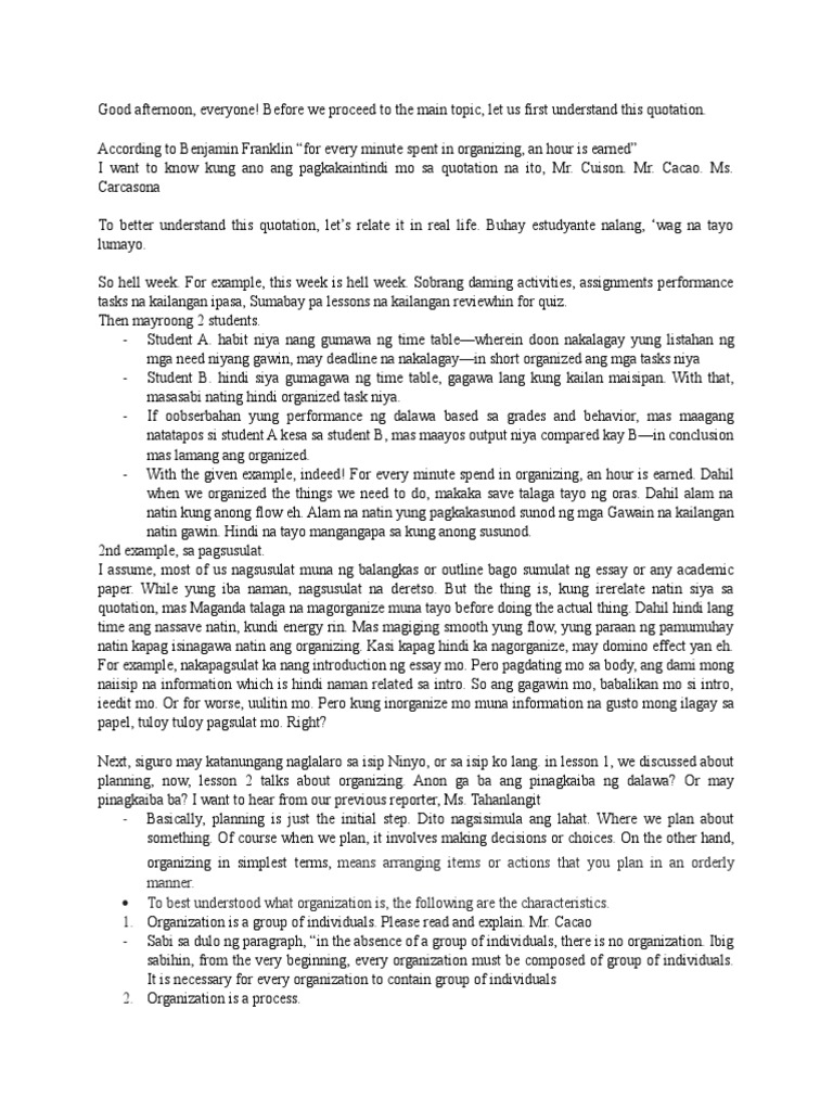 Organizing Report OrgMan | PDF