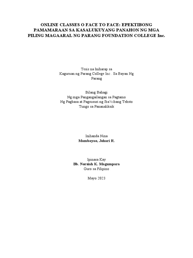 Thesis Sa Filipino | PDF