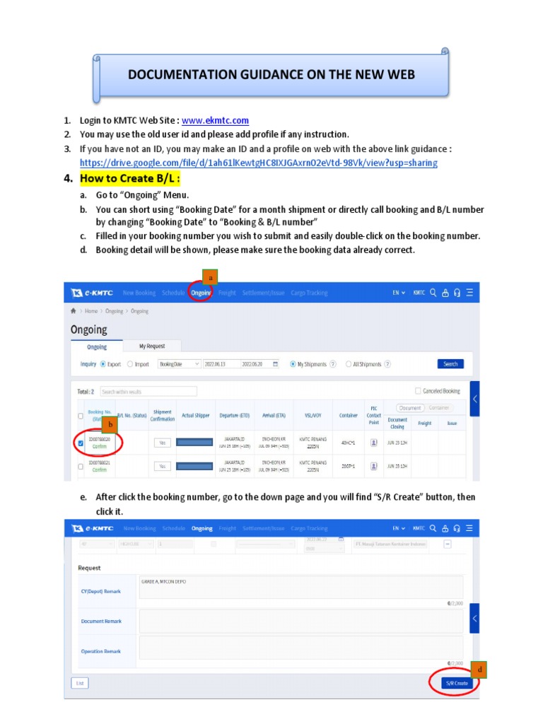 KMTC Web Documentation Guide | PDF | Cargo | Freight Transport