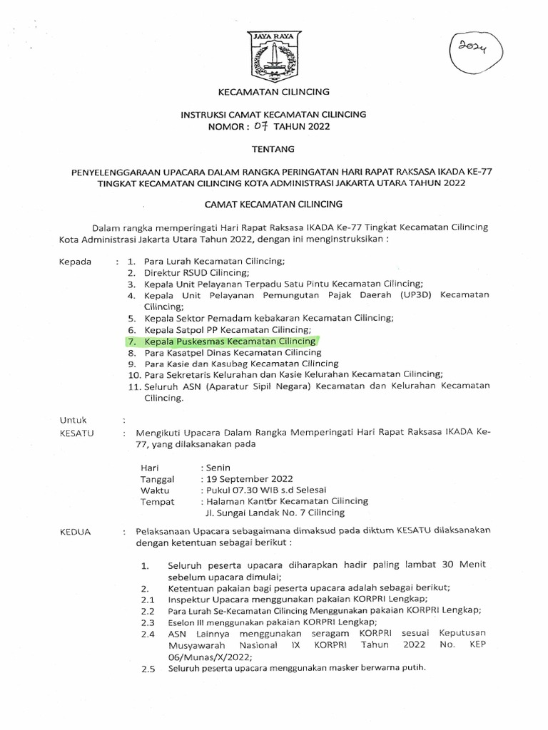 Instruksi Camat Rapat IKADA 19092022 | PDF