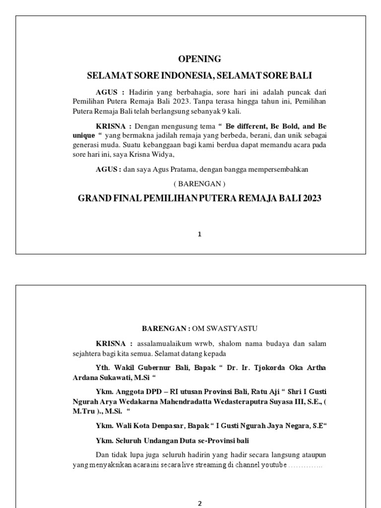 Teks MC Final PRB 23 Agus Dan Krisna | PDF