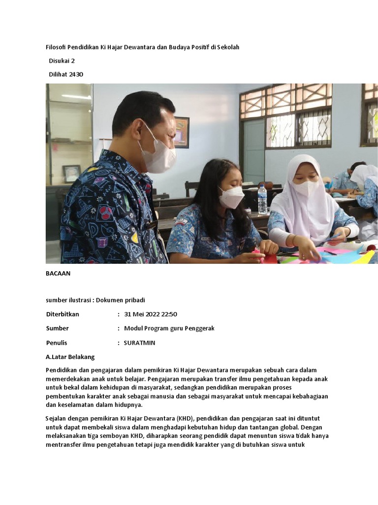 Filosofi Pendidikan Ki Hajar Dewantara Dan Budaya Positif Di Sekolah | PDF