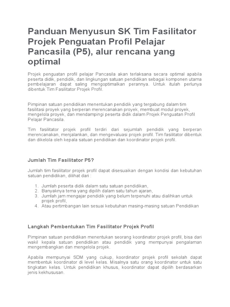 Panduan Pembentukan Tim Fasilitator P5 | PDF | Karier & Perkembangan ...