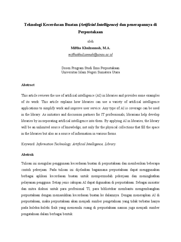 Penerapan Kecerdasan Buatan Di Perpustakaan | PDF | Seni