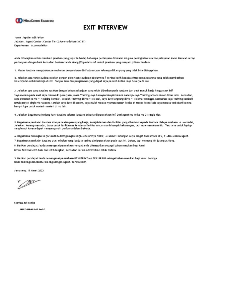 Form Exit Interview | PDF