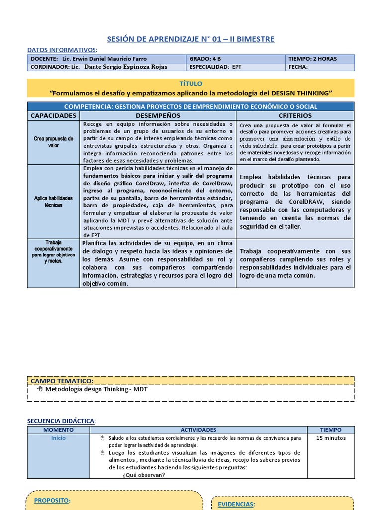 Sesión - de - Aprendizaje EPT - # - 01 - 4to° - III - BIMESTRE | PDF | Empatía | Aprendizaje
