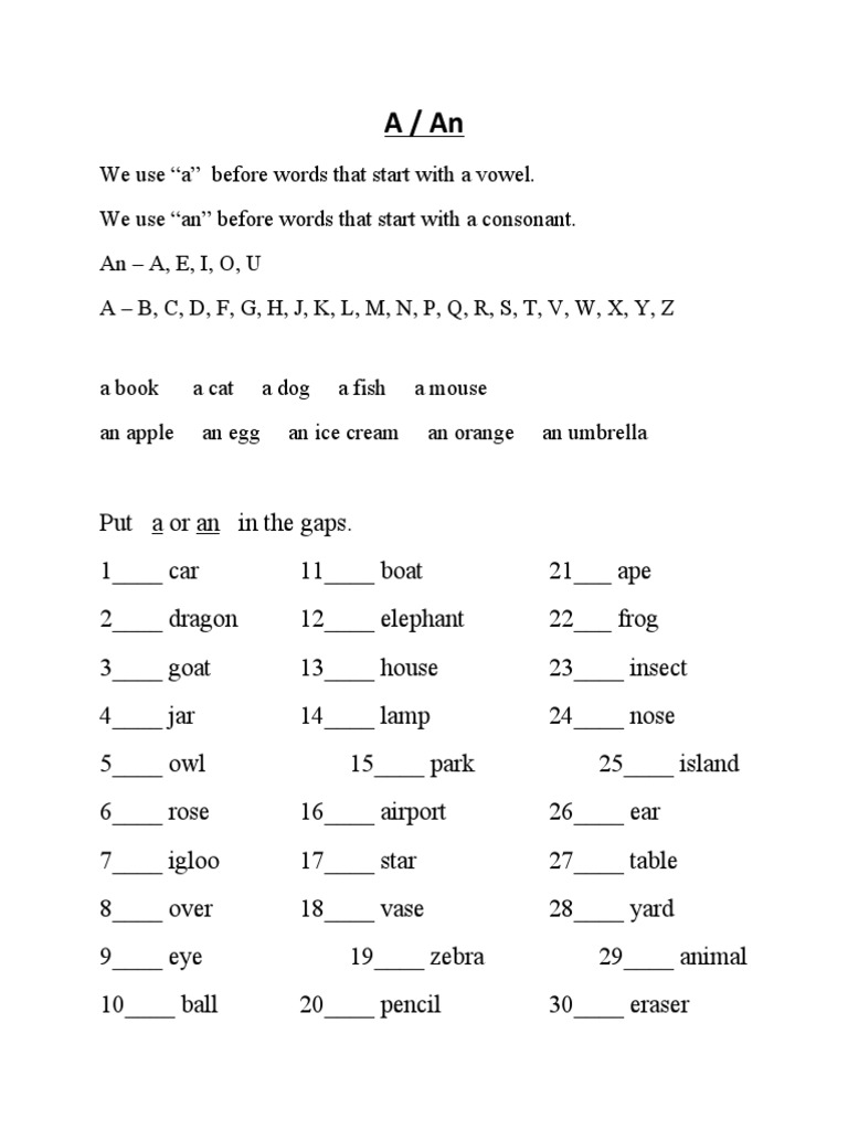 A vs An: Usage and Examples | PDF