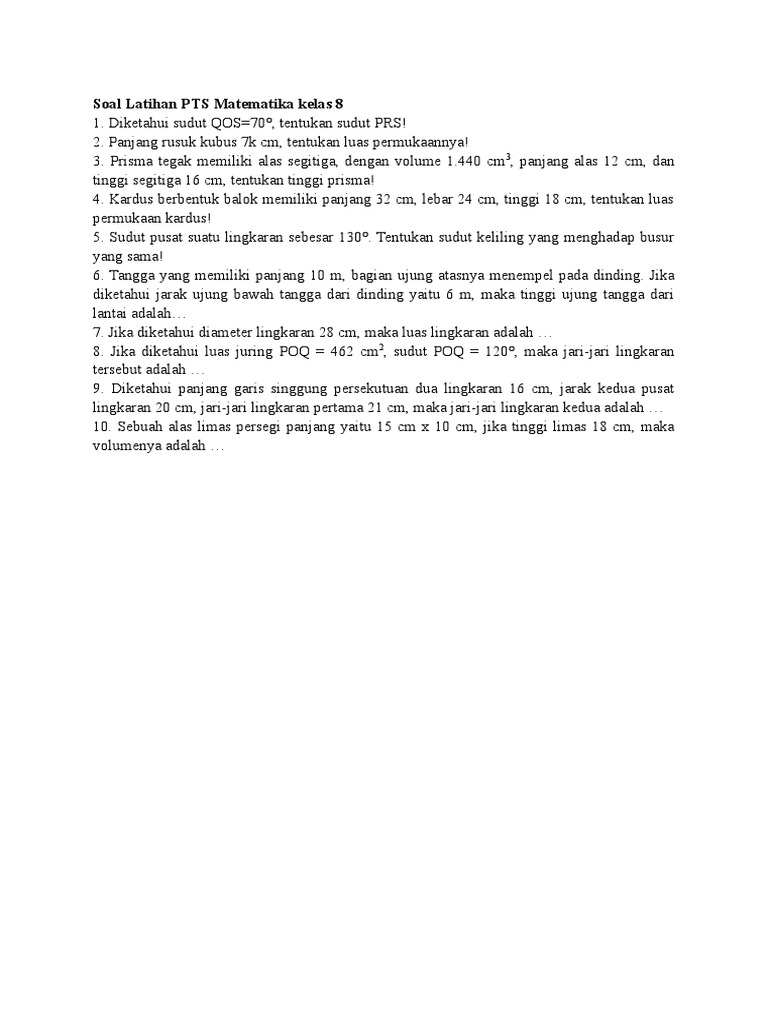 Wahyu - Soal Latihan PTS Matematika Kelas 8 | PDF