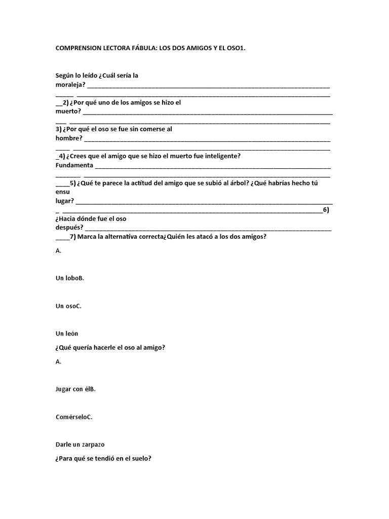 Comprension Lectora Fábula Pdf Autosuperación Ficción General