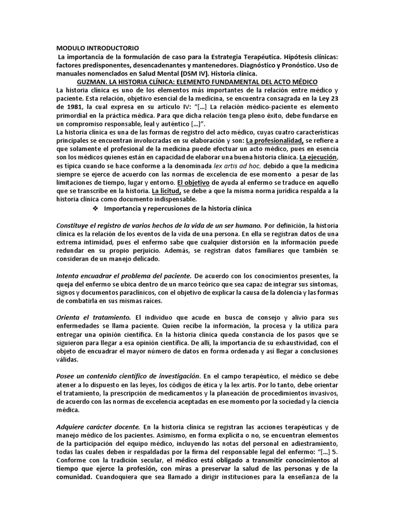 RESUMEN MODULO INTRODUCTORIO Y UNIDAD 1. Psicoterapia | PDF | Trastorno mental | Violación