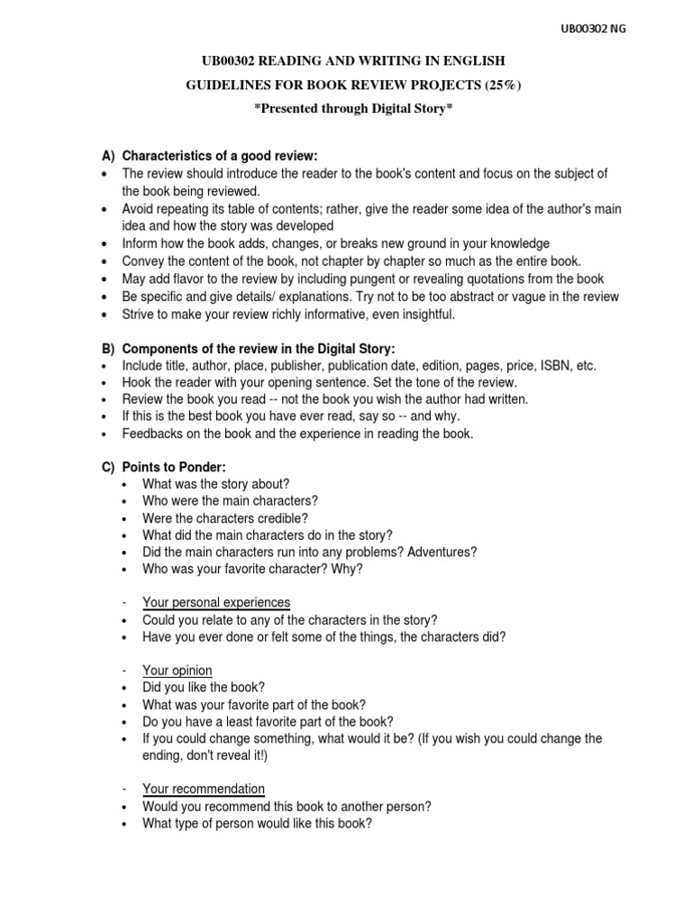 Book Review Project Guidelines | PDF