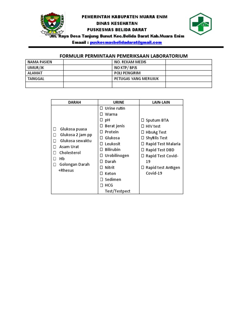 Formulir Permintaan Pemeriksaan Lab | PDF