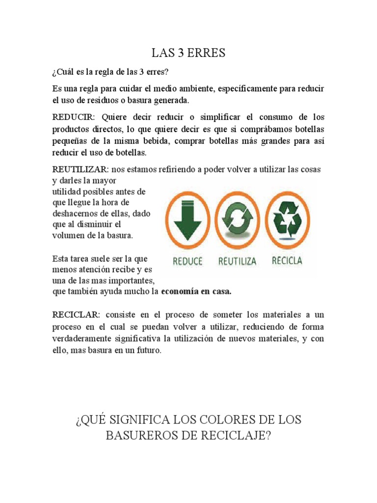 Las 3 Erres: Reduce, Reutiliza, Recicla | PDF | Reciclaje | Residuos