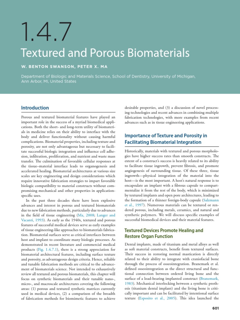 Textured and Porous Biomaterials: W. Benton Swanson, Peter X. Ma | Download Free PDF | Tissue ...