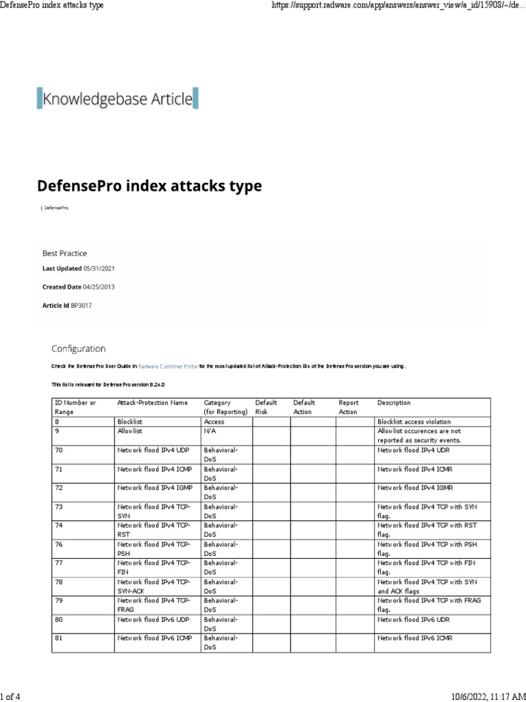 08.DefensePro Index Attacks Type | PDF | Domain Name System | Transmission Control Protocol