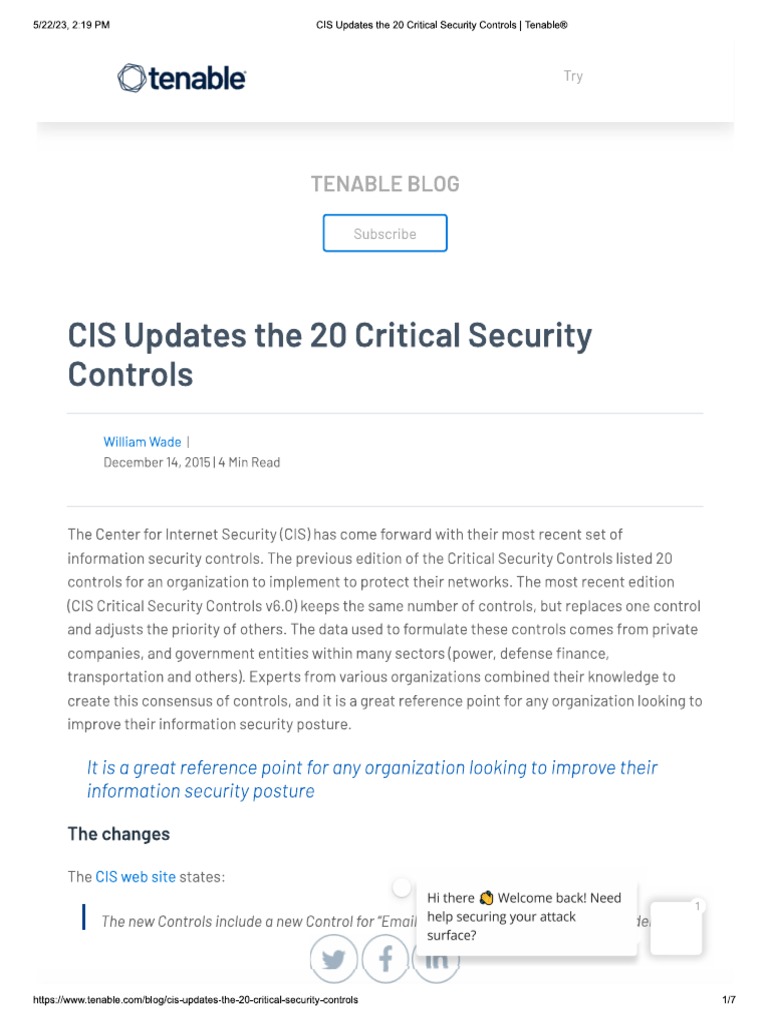 Cis Updates The 20 Critical Security Controls Pdf
