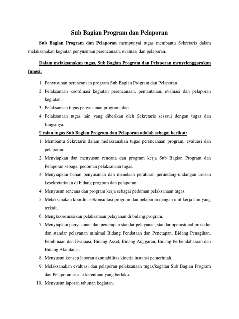 Tugas dan Fungsi Sub Bagian Program | PDF