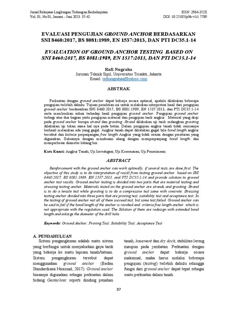 Evaluation of Ground Anchor Testing Based On SNI 8460:2017, BS 8081: ...