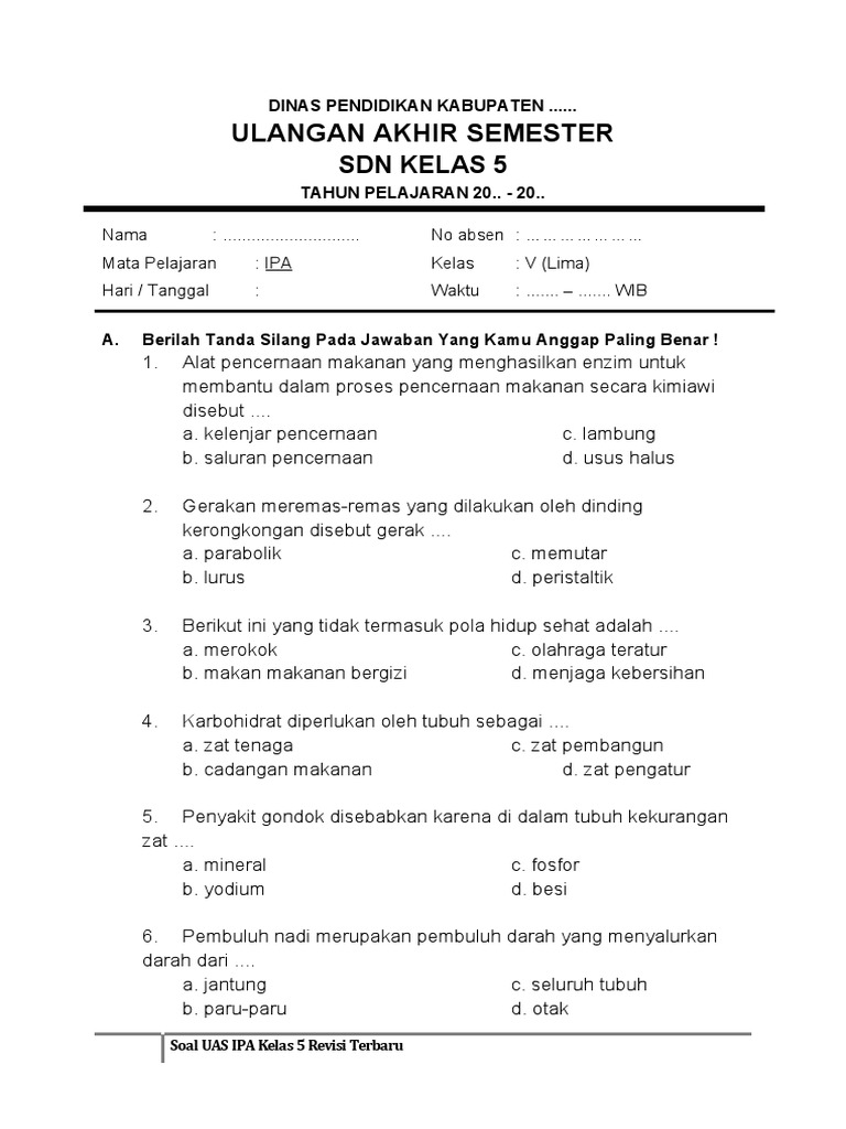 Soal Uas Ipa Kelas 5 | PDF | Kajian Bahasa Asing | Sains & Matematika