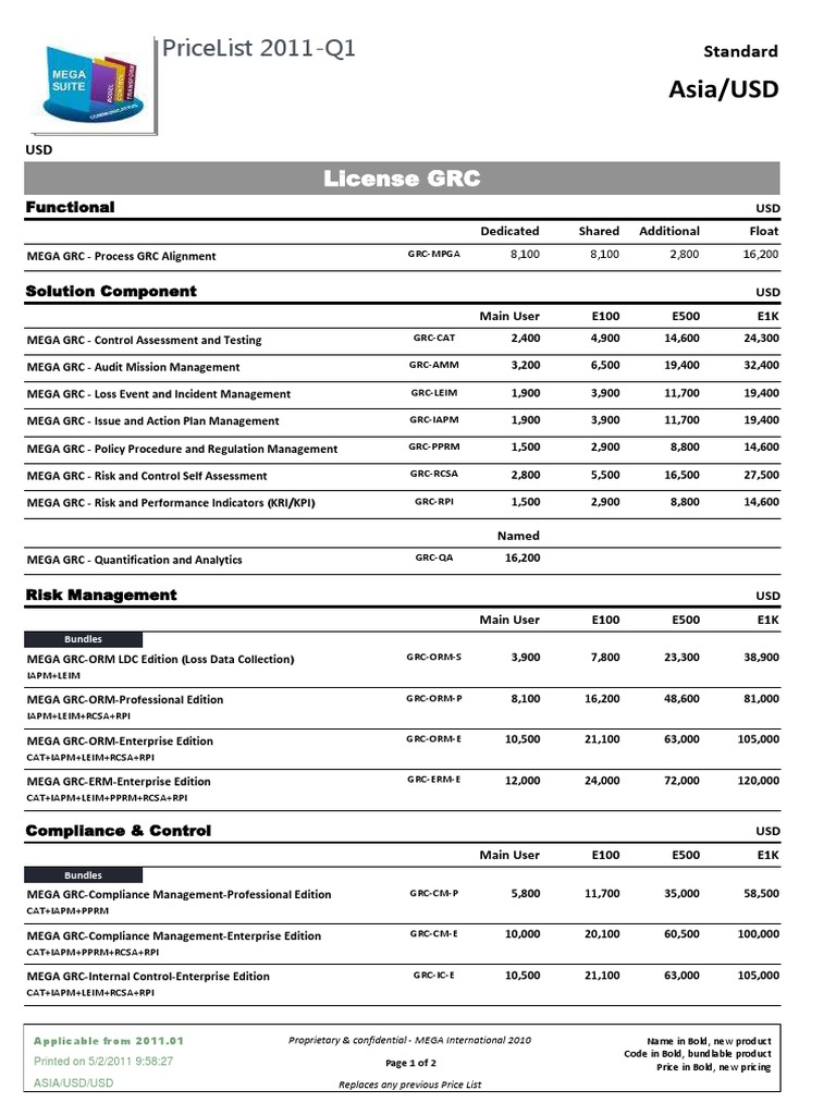 PriceList GRC-Standard-Asia-USD-USD | PDF | Software | Information ...