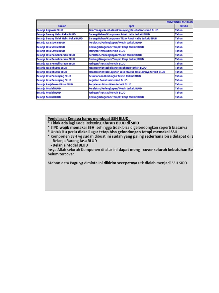 Komponen SSH Khusus BLUD 2021 | PDF