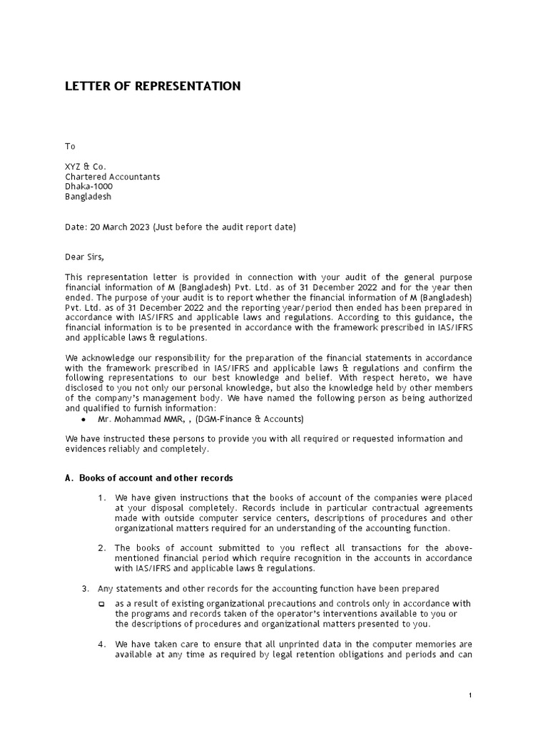 Lecture - 14 - Letter of Representation For Co. Bangladesh | PDF ...