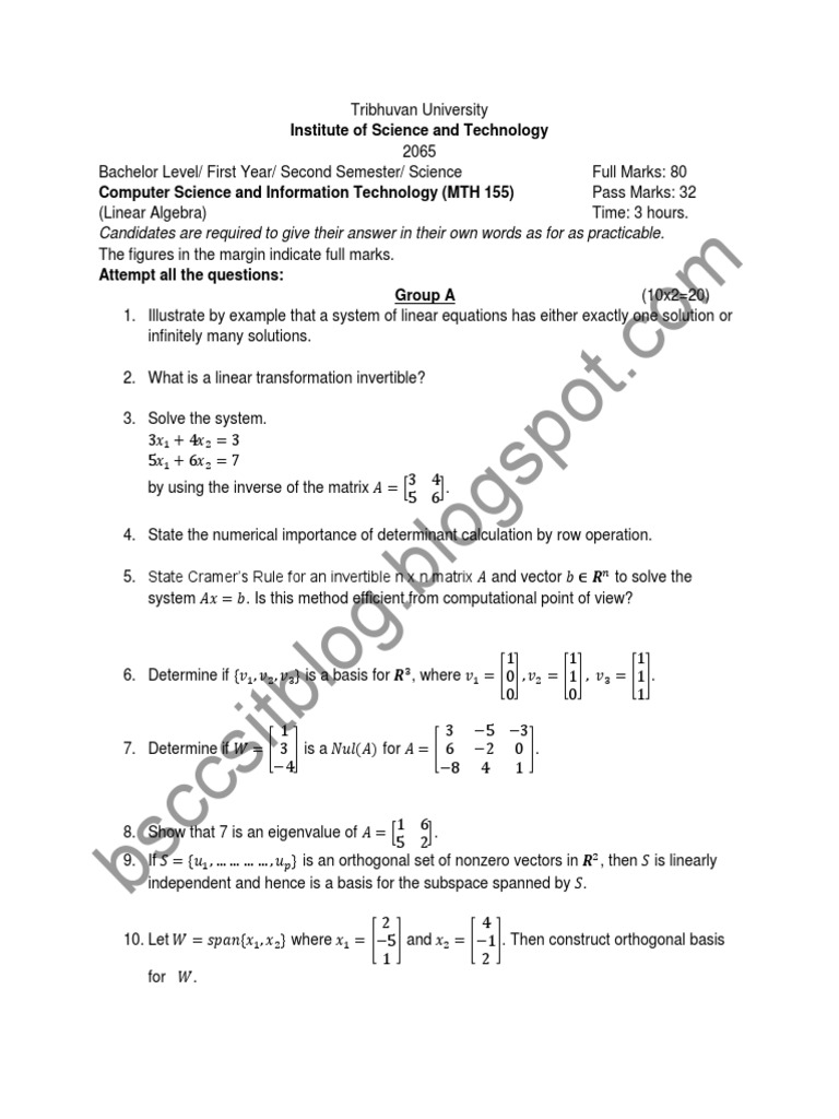 La 2065 | PDF | Matrix (Mathematics) | Vector Space
