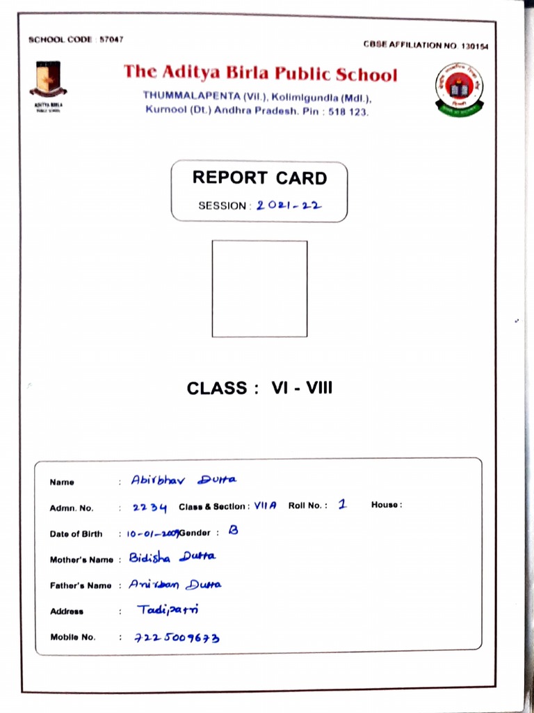 Abhirbhav Class 7 Report Card | PDF | Cognition | Cognitive Science
