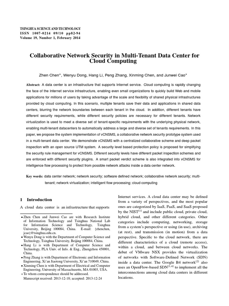 Collaborative Network Security in Multi-tenant Data Center for Cloud Computing | PDF | Computer ...