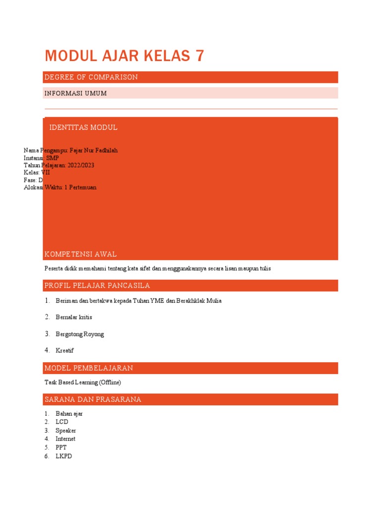 Modul Ajar Kelas 7 | PDF | Karier & Perkembangan | Seni & Disiplin Bahasa