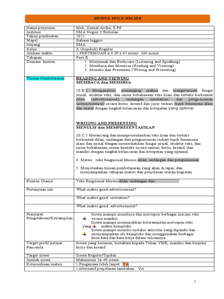 Modul Ajar Invitation | PDF