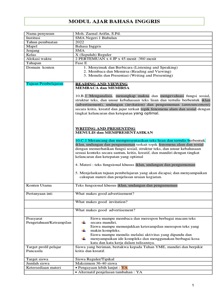 Modul Ajar Invitation | PDF