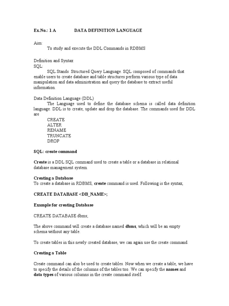 Dbms Lab Procedure | PDF | Relational Database | Xml Schema Dbms Lab Procedure | PDF | Relational Database | Xml Schema