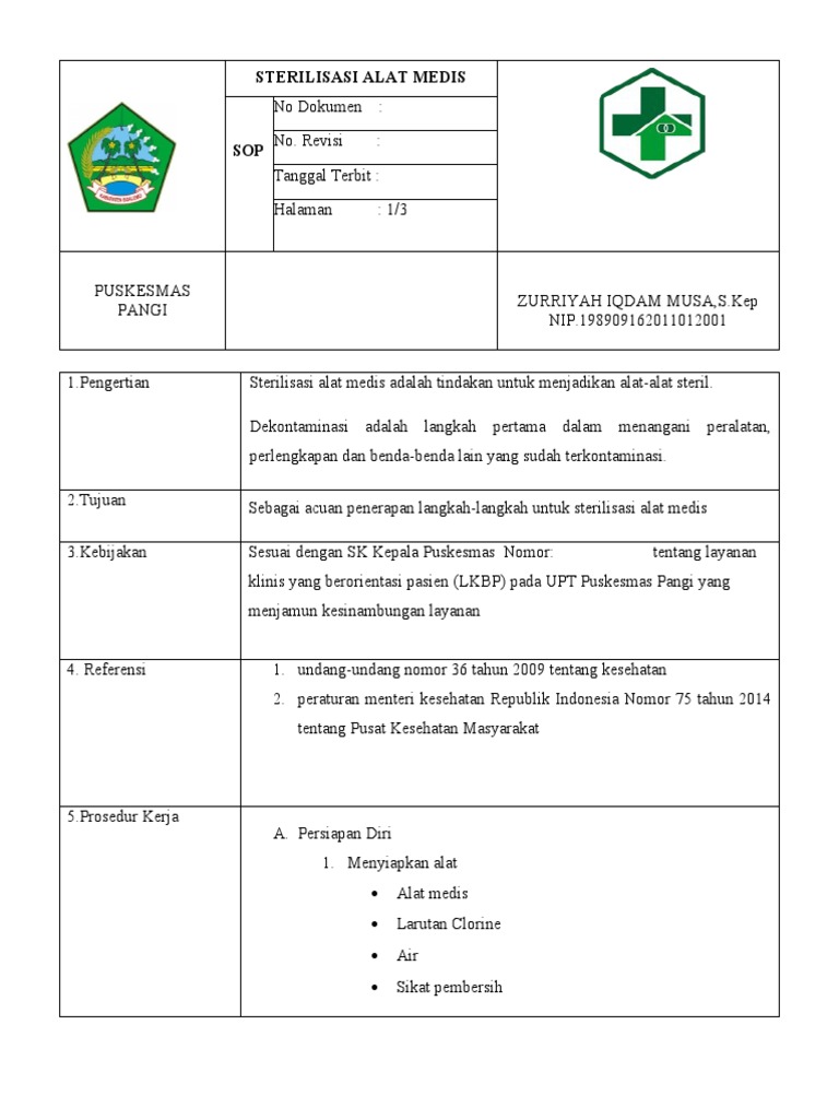 Sop Sterilisasi Alat Medis | PDF