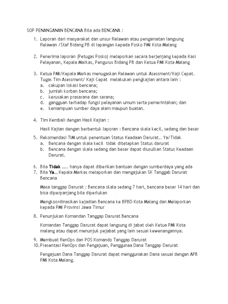 Sop Penanganan Bencana Pmi Kota Malang | PDF