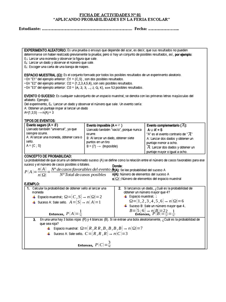 Probabilidad en Juegos de Feria Escolar | PDF | Probabilidad | Matemáticas
