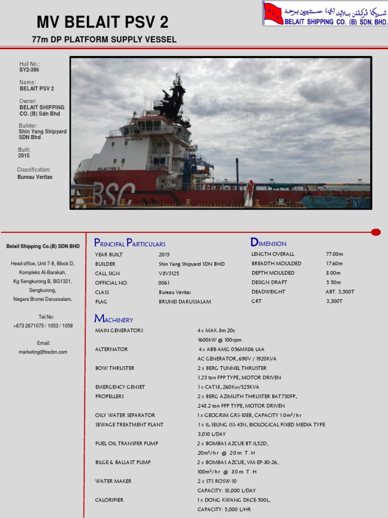Belait PSV 2 Specifications Overview | PDF | Ships | Watercraft