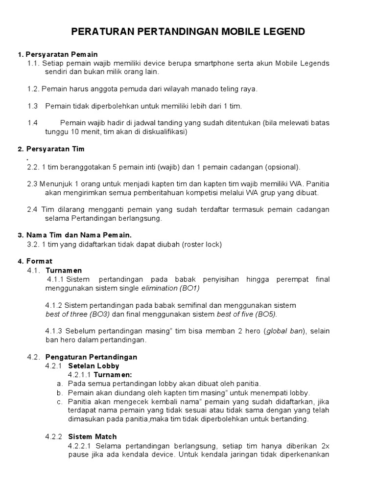 Peraturan Pertandingan Mobile Legend | PDF