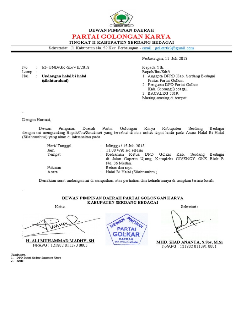 Undangan Halal Bi Halal Partai Golkar | PDF