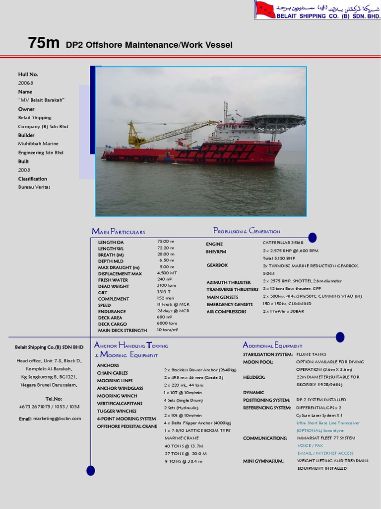 MV Belait Barakah Specifications | PDF | Anchor | Shipping