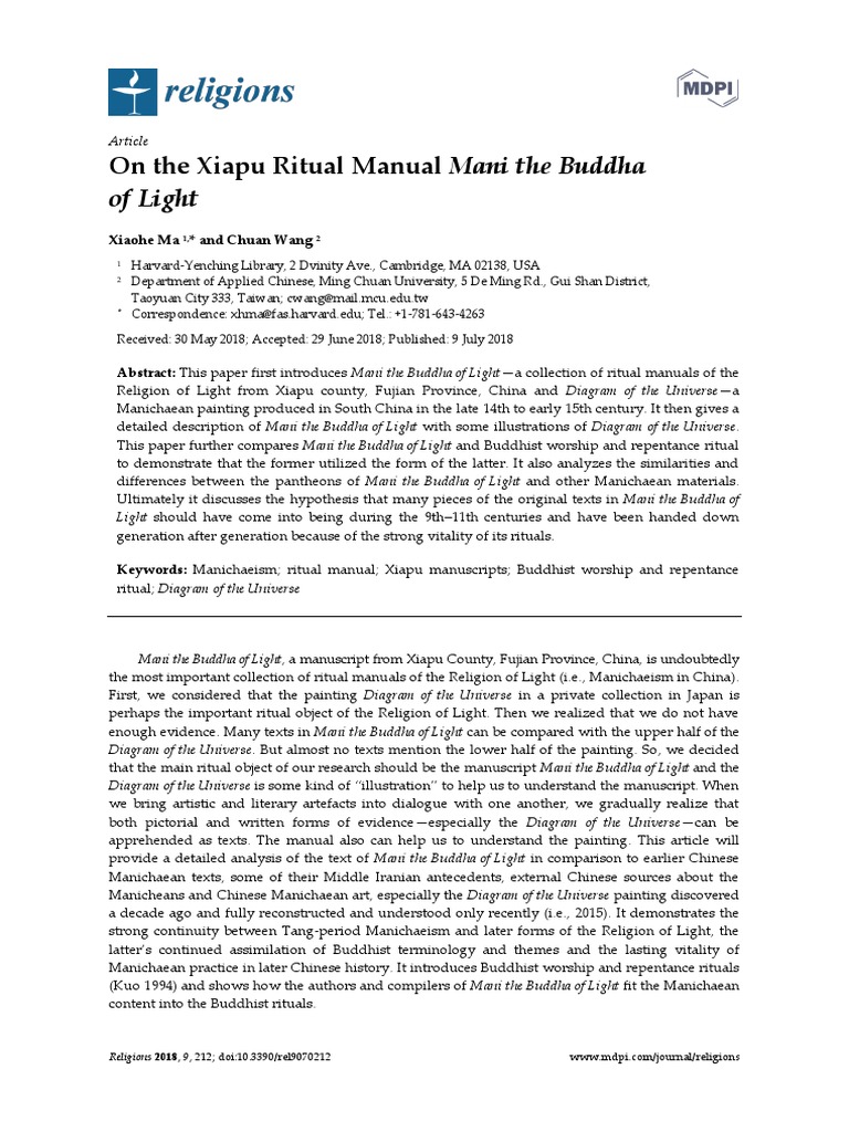 On The Xiapu Ritual Manual Mani The Buddha of Light | PDF | Religious ...