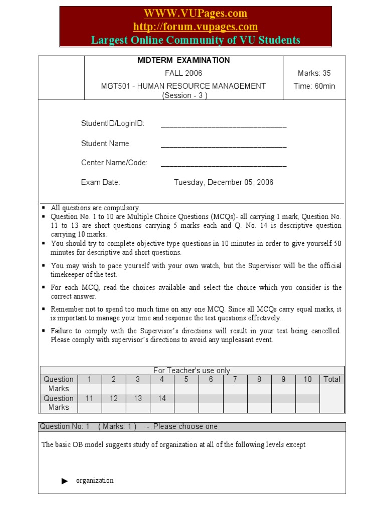 MGT 501 1 | PDF | Strategic Management | Human Resource Management