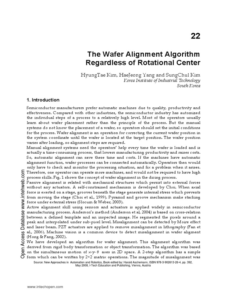 InTech-The Wafer Alignment Algorithm Regardless of Rotational Center | PDF | Matrix (Mathematics ...
