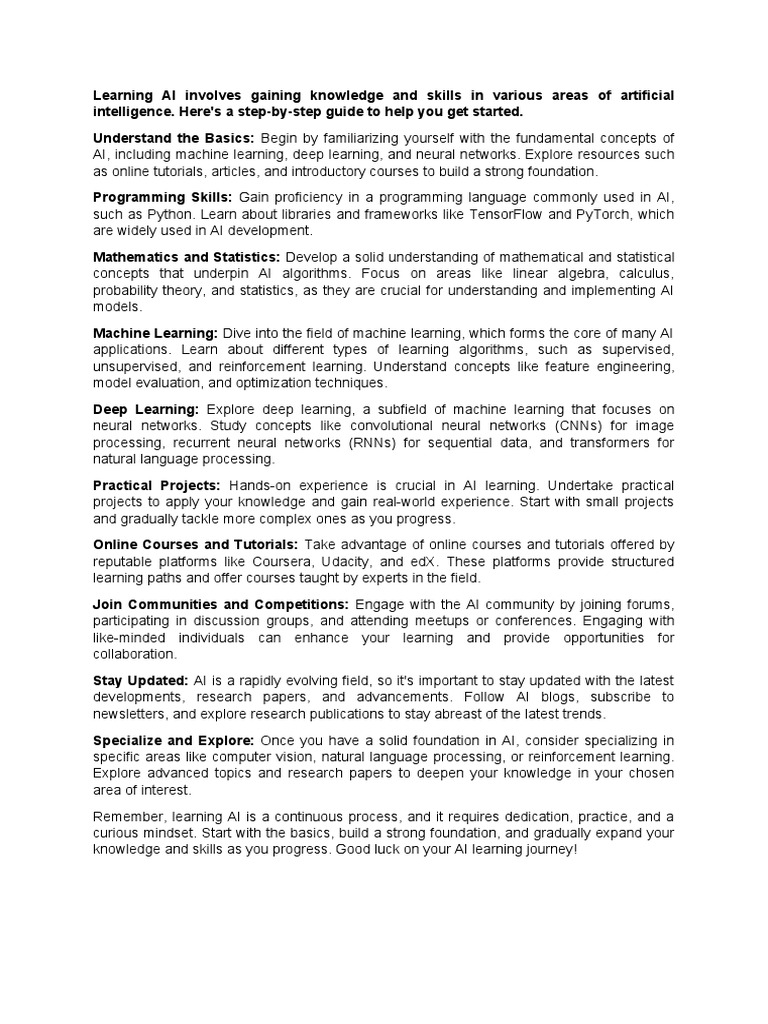 Learning AI Involves Gaining Knowledge and Skills in Various Areas of ... Learning AI Involves Gaining Knowledge and Skills in Various Areas of ...