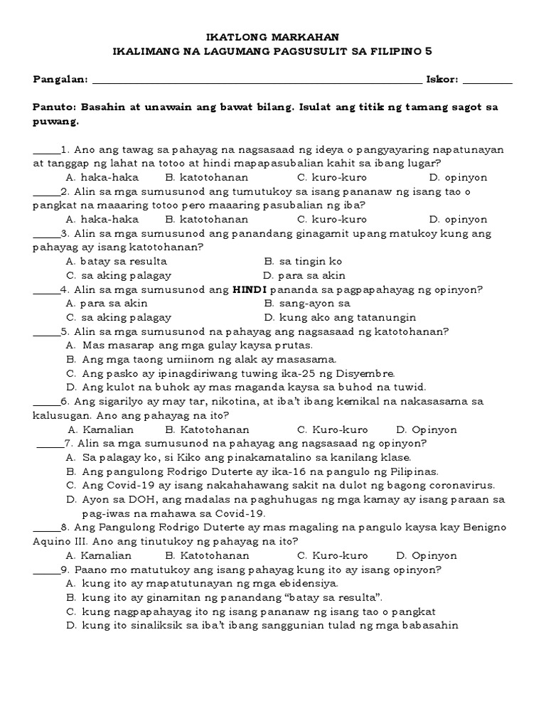 Q3 Filipino ST5 | PDF