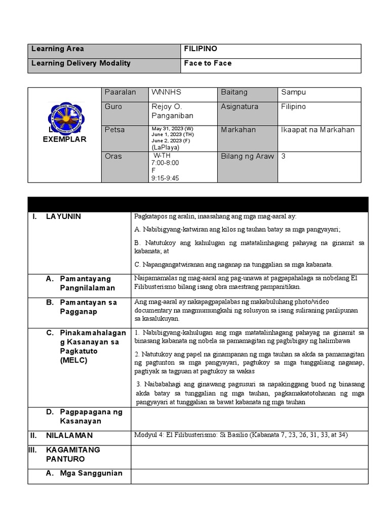 Lesson Plan Template-Filipino 10 5 | PDF