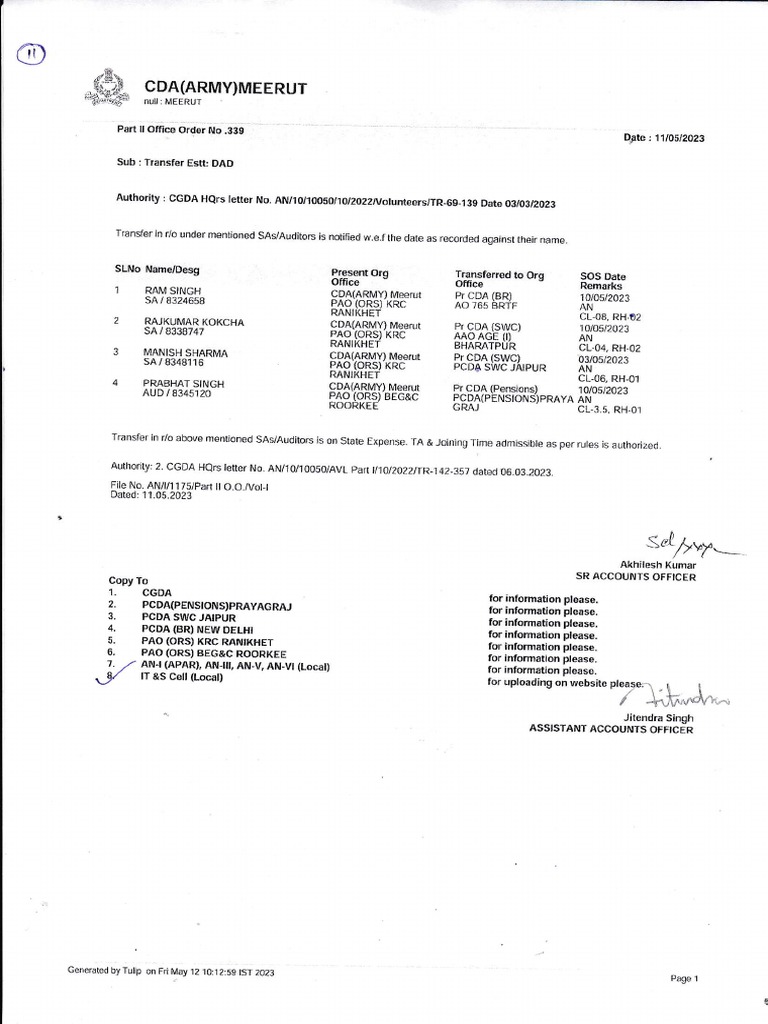 Cda (Army) Meerut: Pl"ur/.1 | PDF