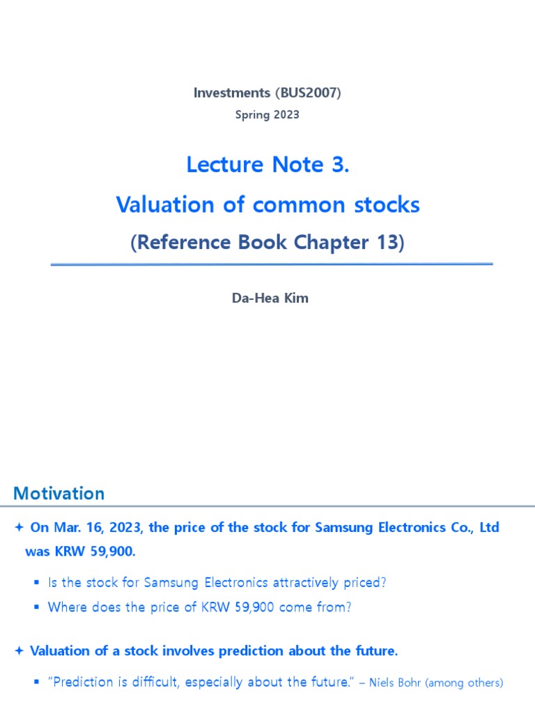 LectureNote3 - Valuation of Common Stocks | PDF | Valuation (Finance) | Stocks